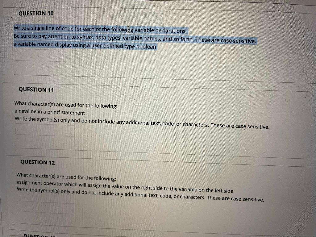 Solved QUESTION 10 Write a single line of code for each of | Chegg.com