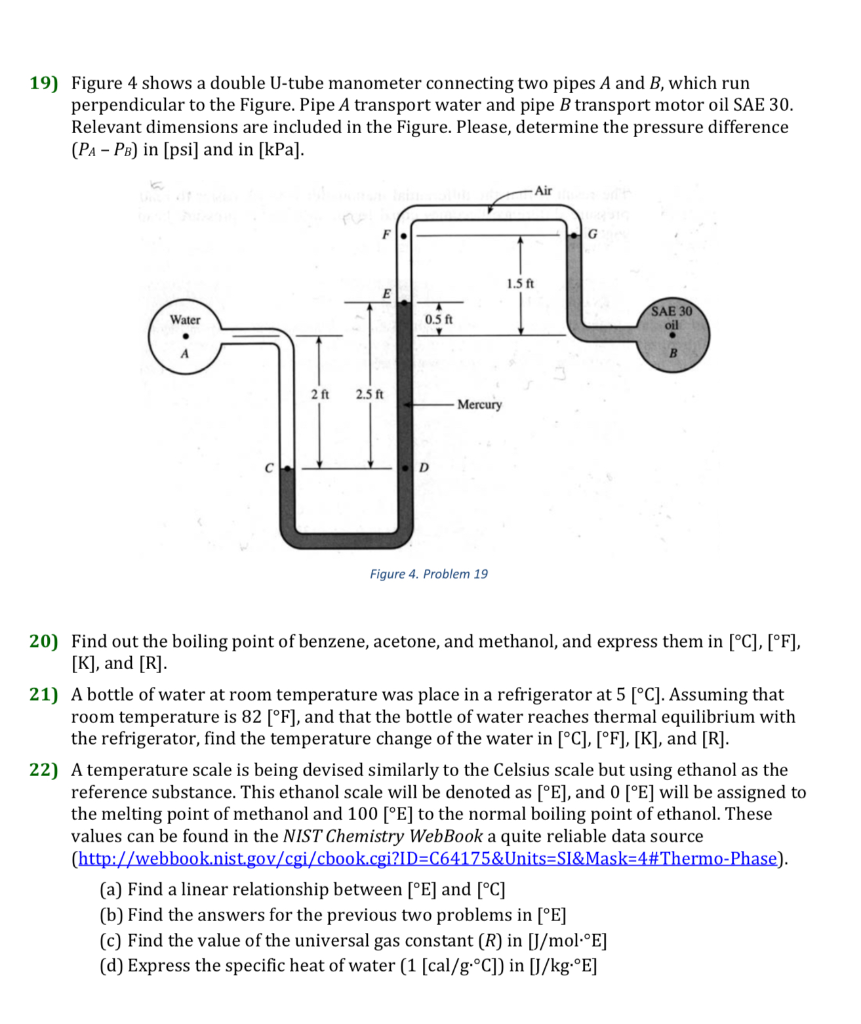 Solved 19) Figure 4 shows a double U-tube manometer | Chegg.com