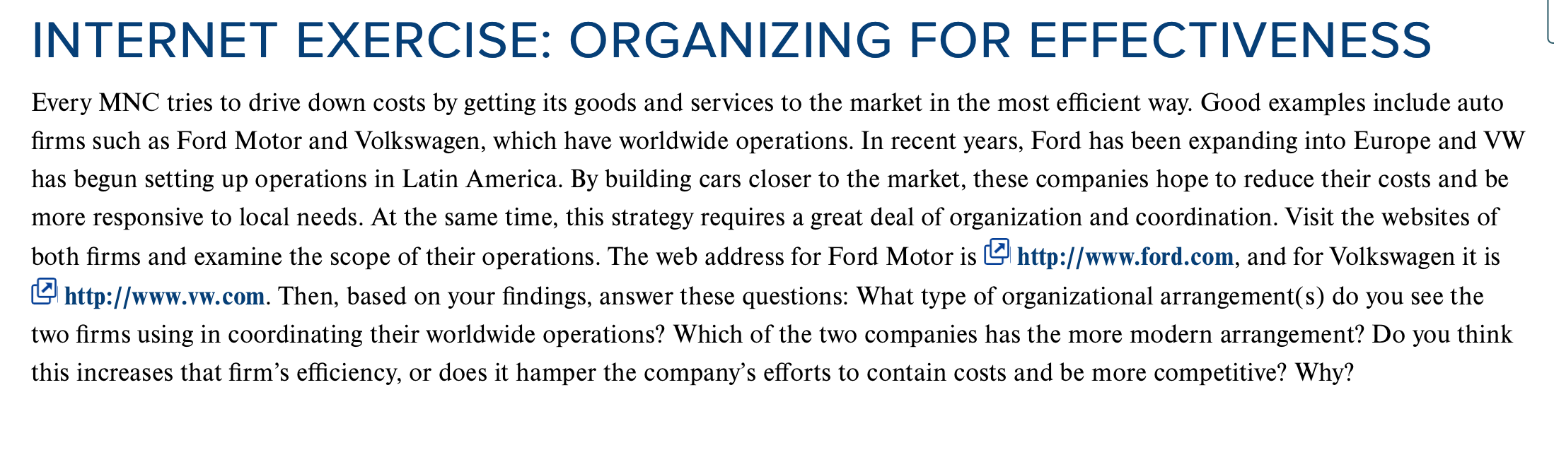Solved INTERNET EXERCISE: ORGANIZING FOR EFFECTIVENESS Every | Chegg.com