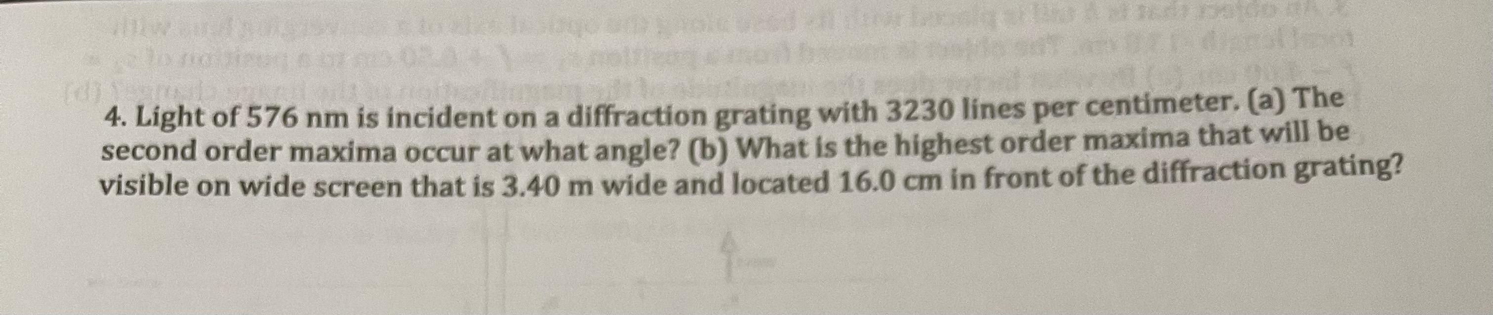 Solved 4. Light of 576 nm is incident on a diffraction | Chegg.com