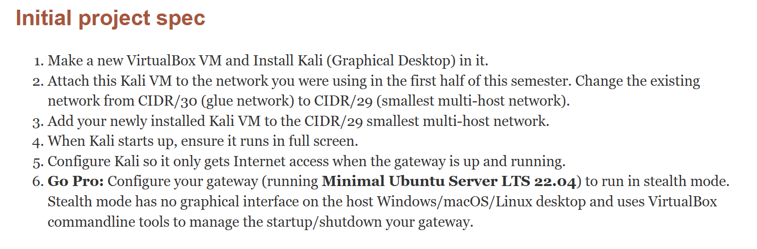 Solved Initial project spec 1. Make a new VirtualBox VM and | Chegg.com