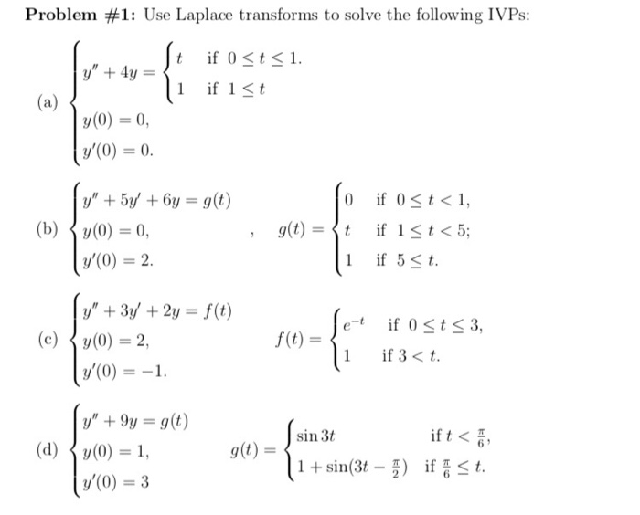Solved Problem #1: Use Laplace transforms to solve the | Chegg.com