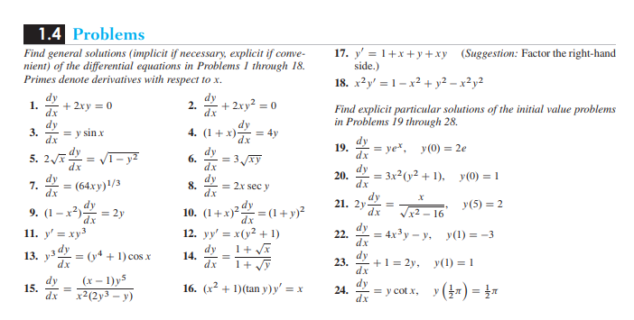 Solved Find general solutions (implicit if necessary, | Chegg.com