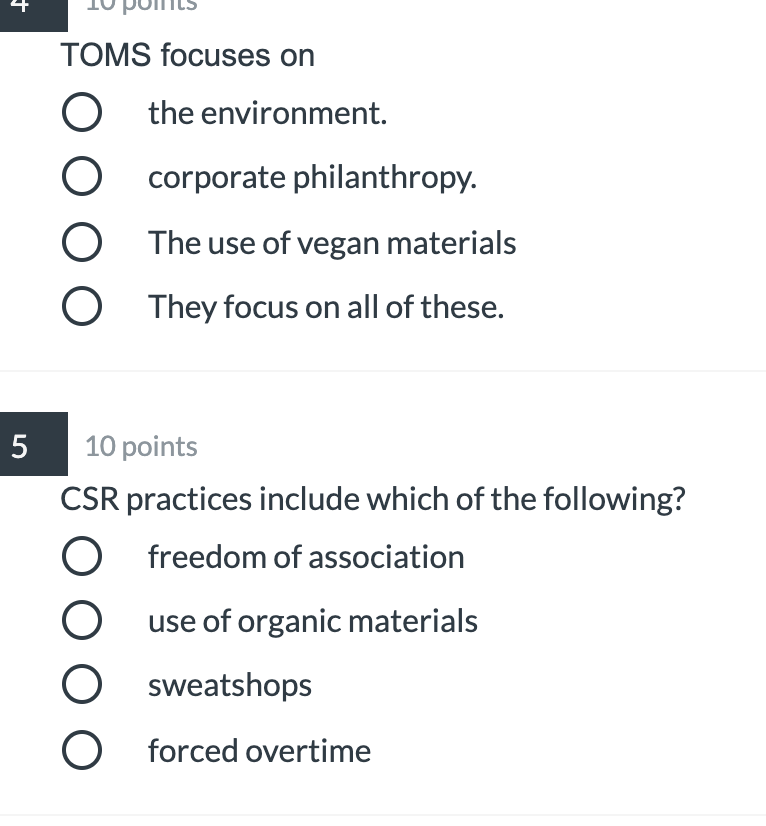 Solved 4 TOMS focuses on the environment. corporate | Chegg.com