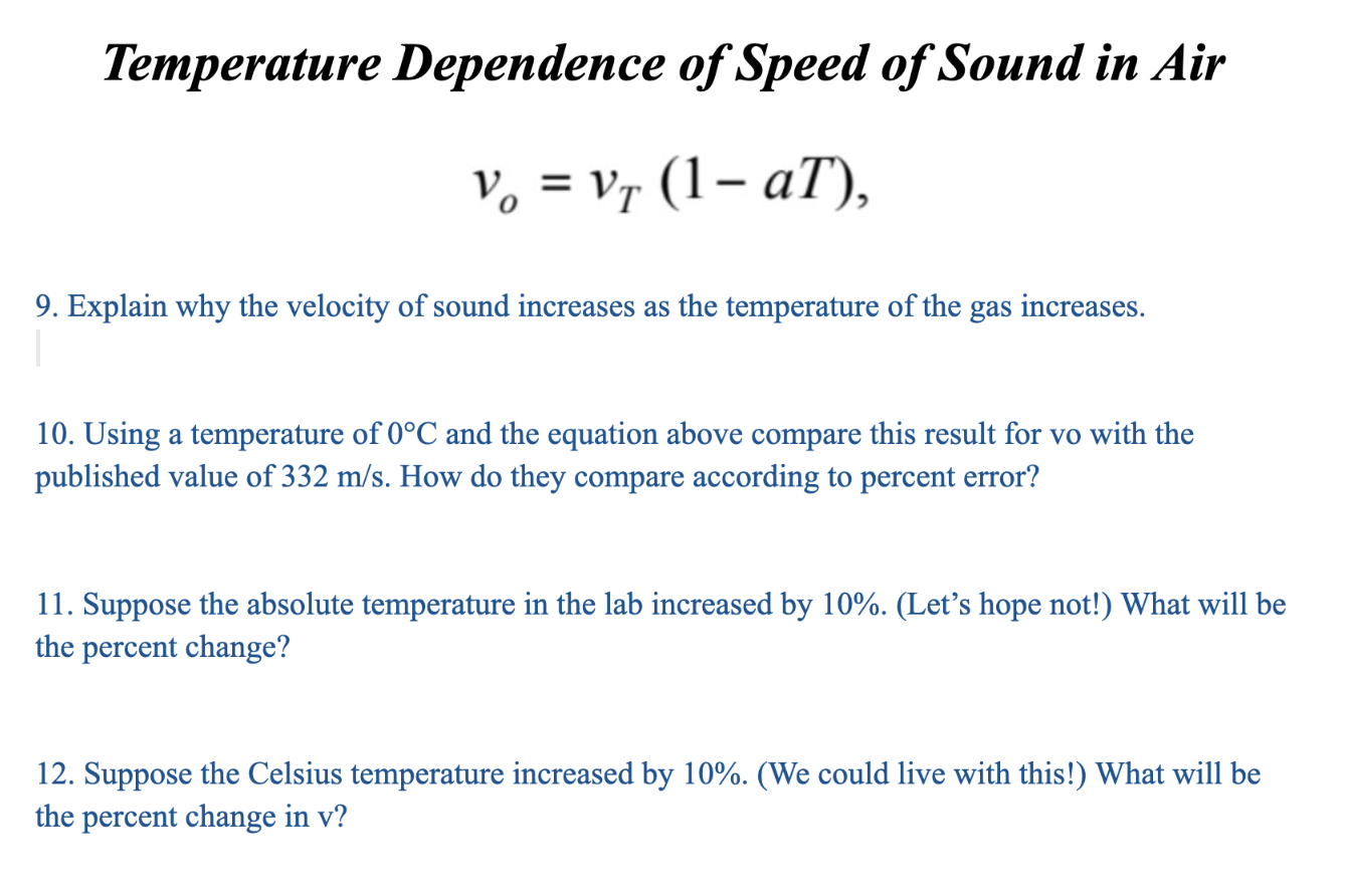 Solved Temperature Dependence of Speed of Sound in | Chegg.com