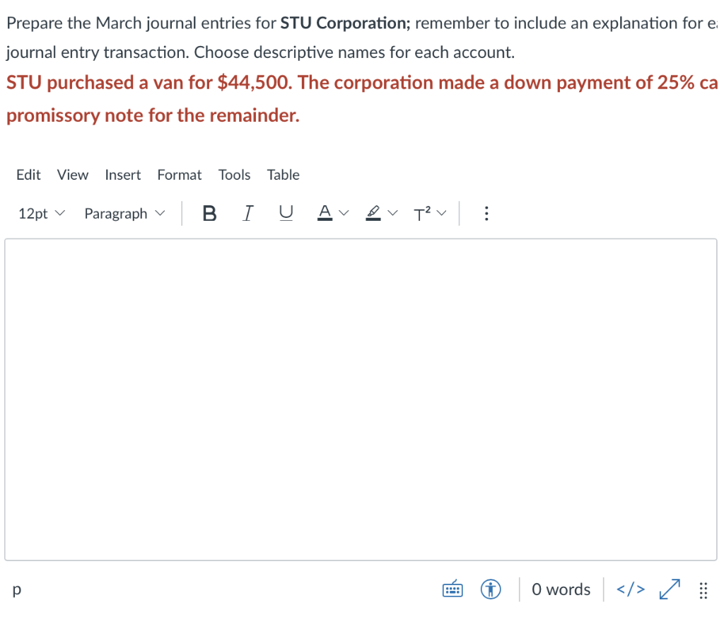 Solved Prepare the March journal entries for STU | Chegg.com