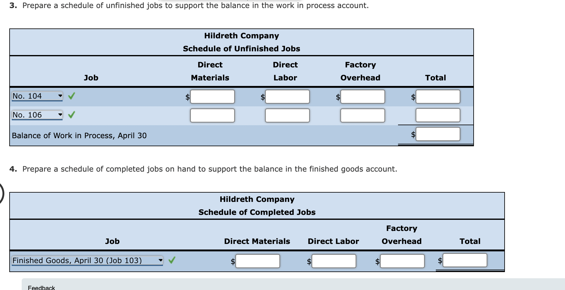 Solved Entries and Schedules for Unfinished Jobs and | Chegg.com