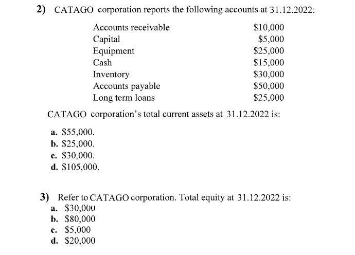 Solved 2) CATAGO corporation reports the following accounts | Chegg.com