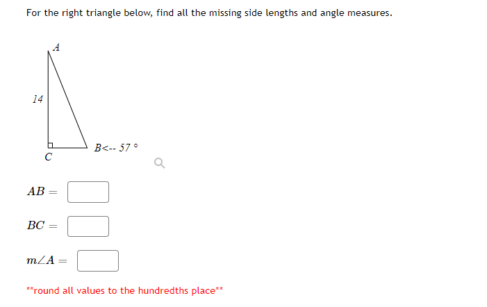 Solved For the right triangle below, find all the missing | Chegg.com
