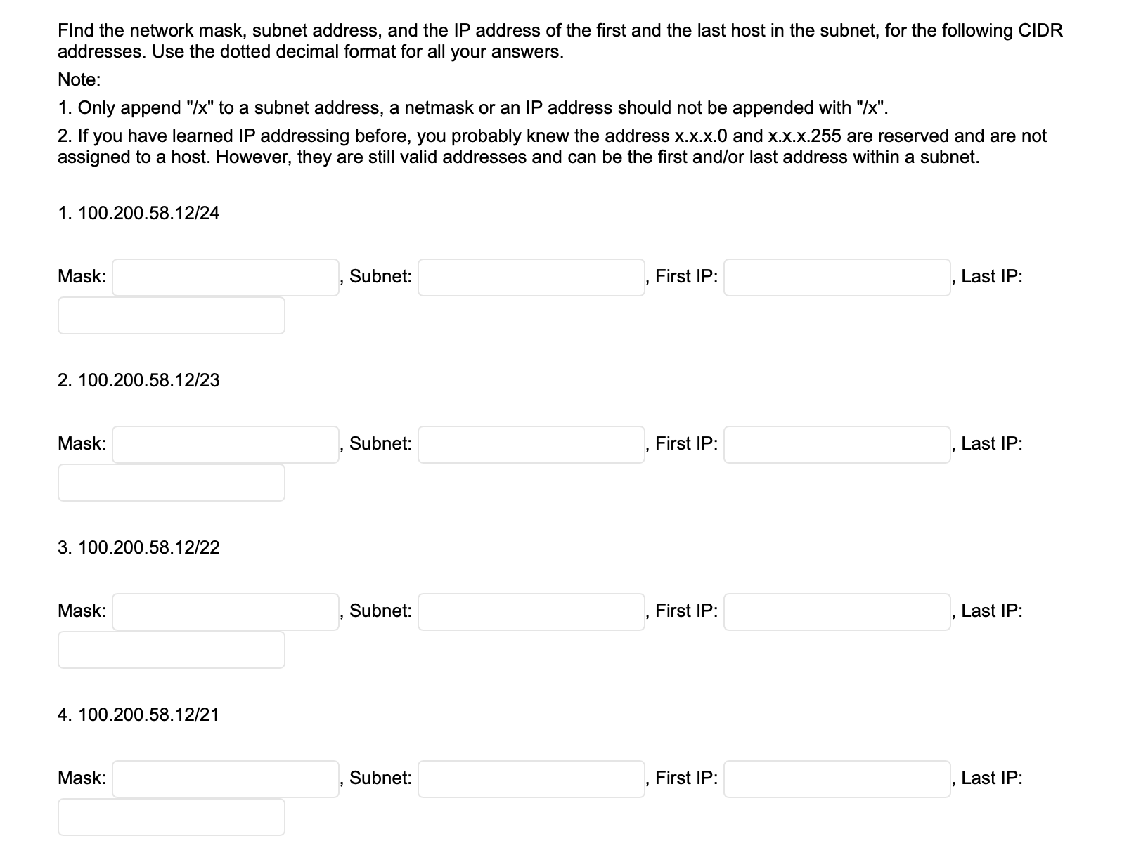 FInd the network mask, subnet address, and the IP | Chegg.com