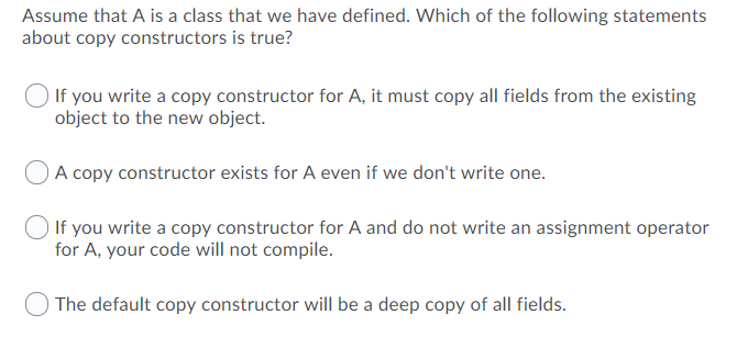 Solved Assume that A is a class that we have defined. Which | Chegg.com
