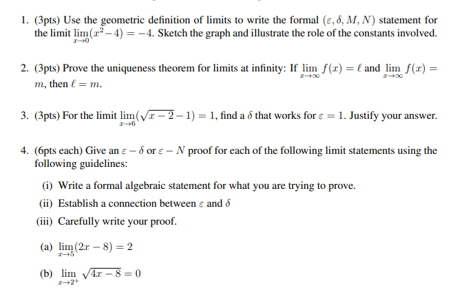 Solved 1. (3pts) Use the geometric definition of limits to | Chegg.com
