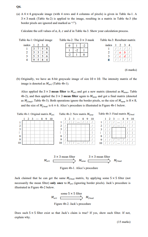 Solved Q4. (a) A 4 x 4 grayscale image (with 4 rows and 4 | Chegg.com
