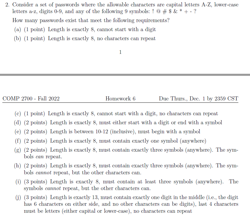 Solved 2. Consider a set of passwords where the allowable | Chegg.com
