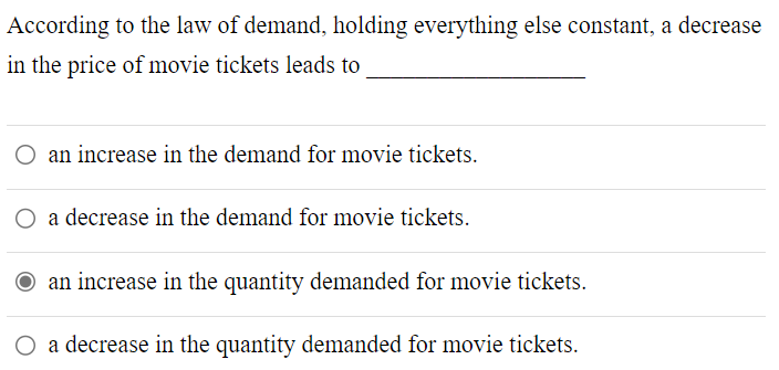 Solved According to the law of demand, holding everything | Chegg.com