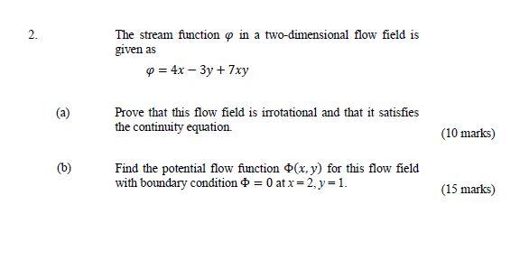 Solved 2. The stream function y in a two-dimensional flow | Chegg.com