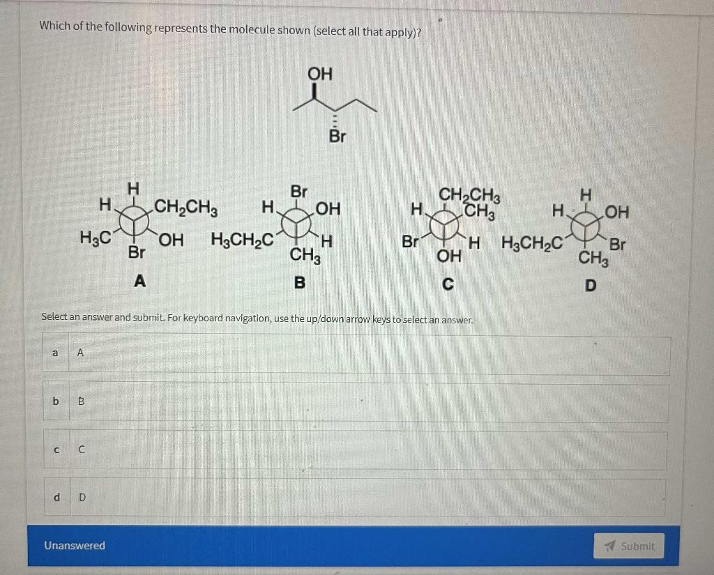 Solved Which of the following represents the molecule shown | Chegg.com