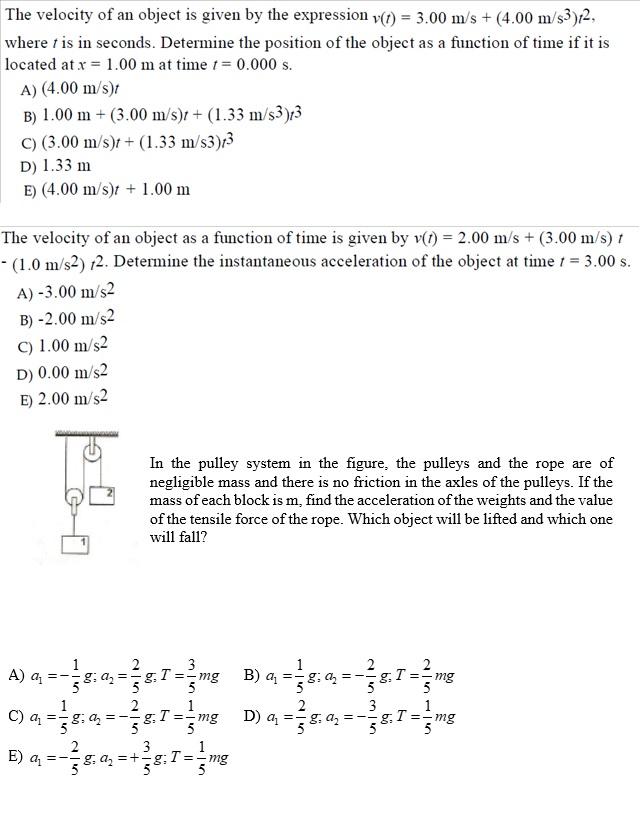 Solved The Velocity Of An Object Is Given By The Expression