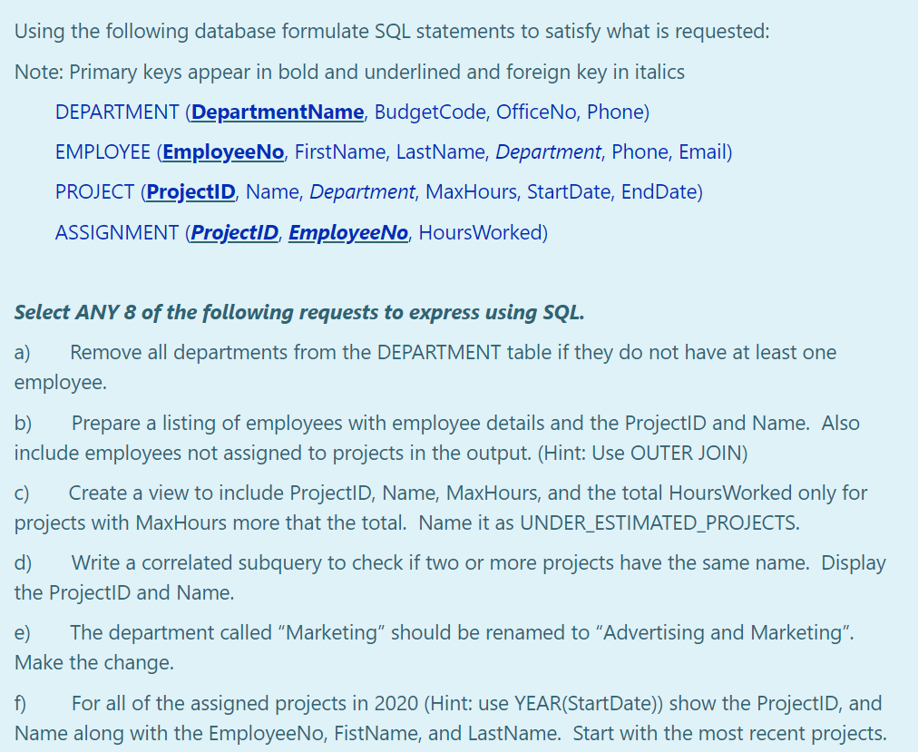 Solved Using The Following Database Formulate Sql Statements 3963
