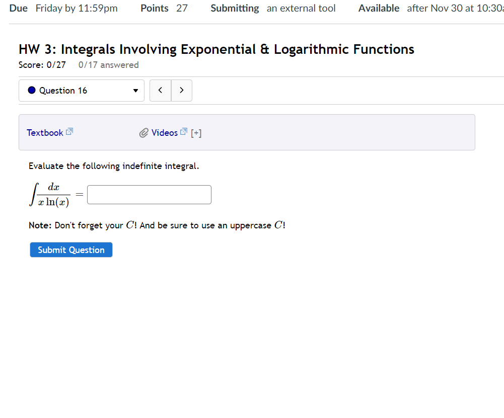 Solved HW 3: Integrals Involving Exponential \& Logarithmic | Chegg.com