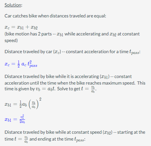 Solved Velocity vs. Acceleration A bicycle and a car wait at | Chegg.com