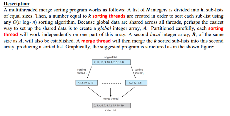 Solved Description: A multithreaded merge sorting program | Chegg.com