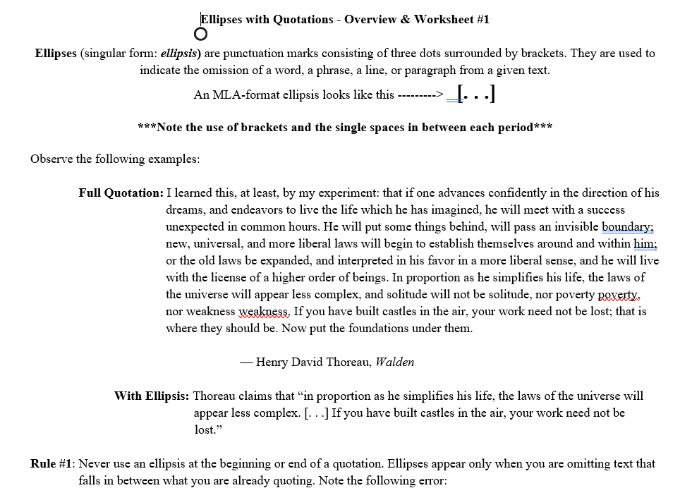 Ellipses With Quotations Overview Worksheet 1 Chegg