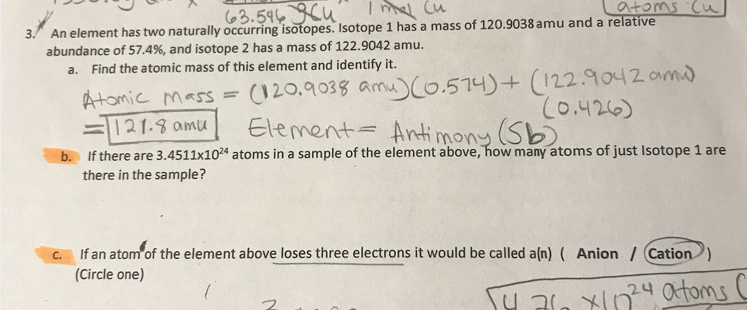 Solved 63.546 cu Imel (u atoms cul 3. An element has two | Chegg.com
