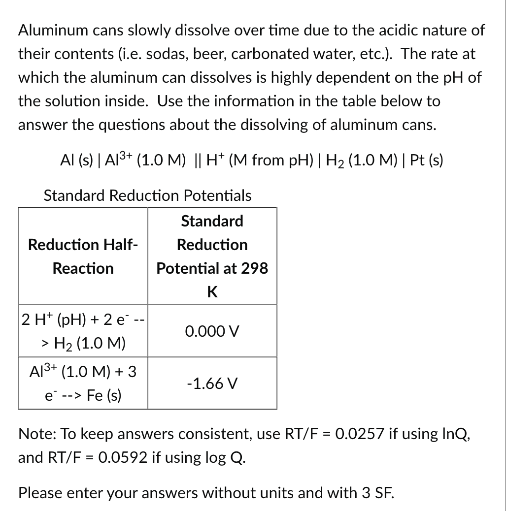 Solved Aluminum cans slowly dissolve over time due to the | Chegg.com