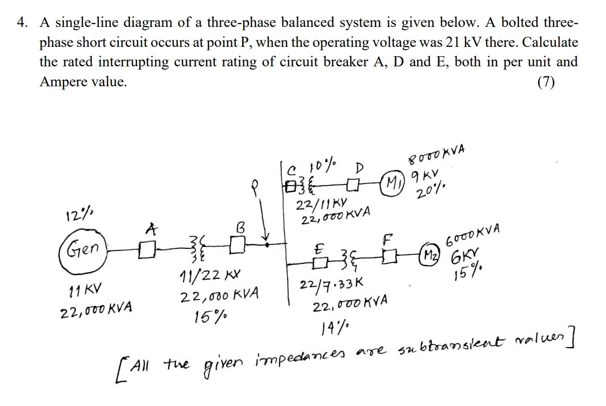 Solved 4. A single-line diagram of a three-phase balanced | Chegg.com