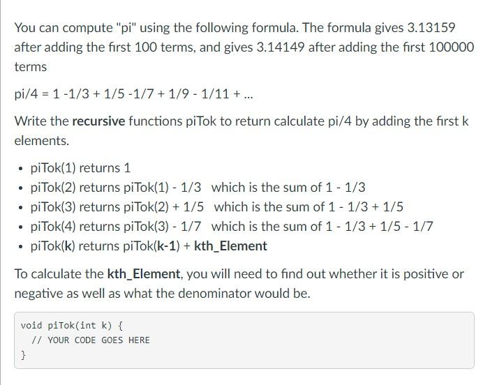 Solved You can compute "pi" using the following formula. The | Chegg.com