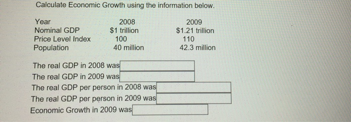 Solved Calculate Economic Growth using the information below | Chegg.com