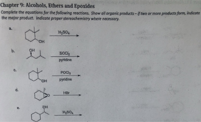 Solved Chapter 9: Alcohols, Ethers and Epoxides Complete the | Chegg.com