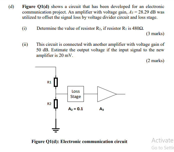Solved (d) Figure Q1(d) shows a circuit that has been | Chegg.com