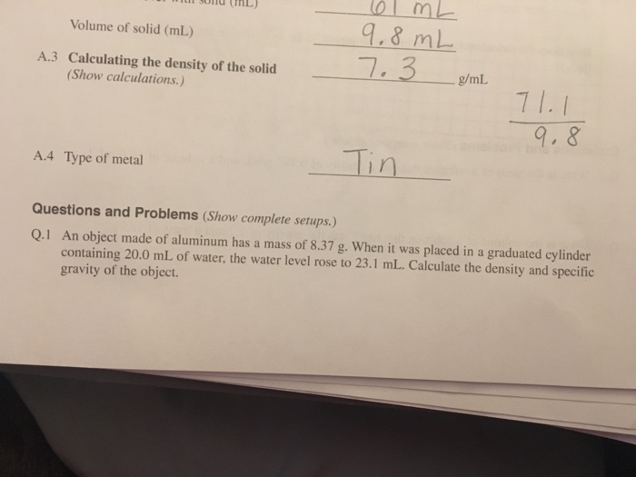 Solved C. Specific Gravity C.1 Specific gravity (Calculated | Chegg.com