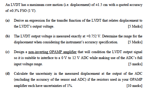 An LVDT has a maximum core motion (1.e. displacement) | Chegg.com