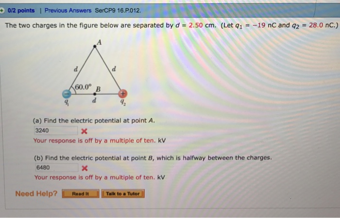 Solved The two charges in the figure below are separated by | Chegg.com