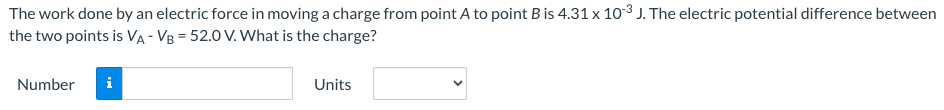 Solved The work done by an electric force in moving a charge | Chegg.com