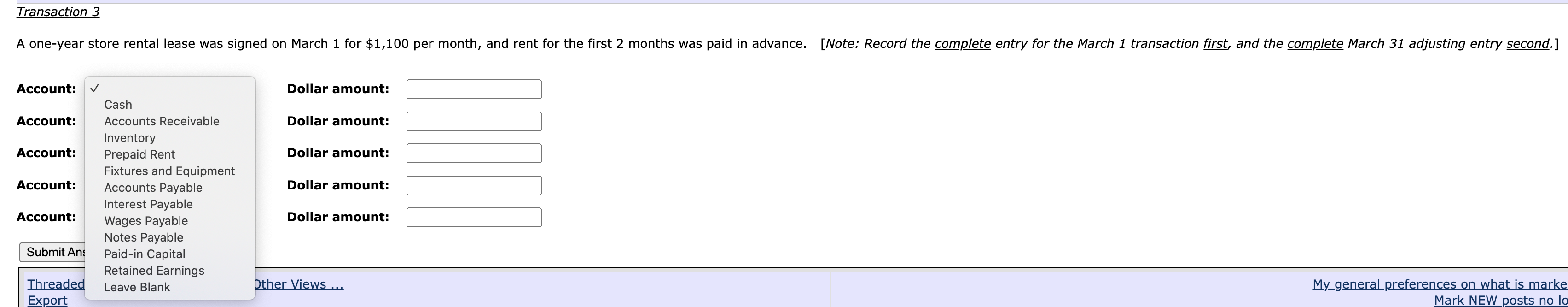 Solved "Account" submission boxes (you can leave the | Chegg.com