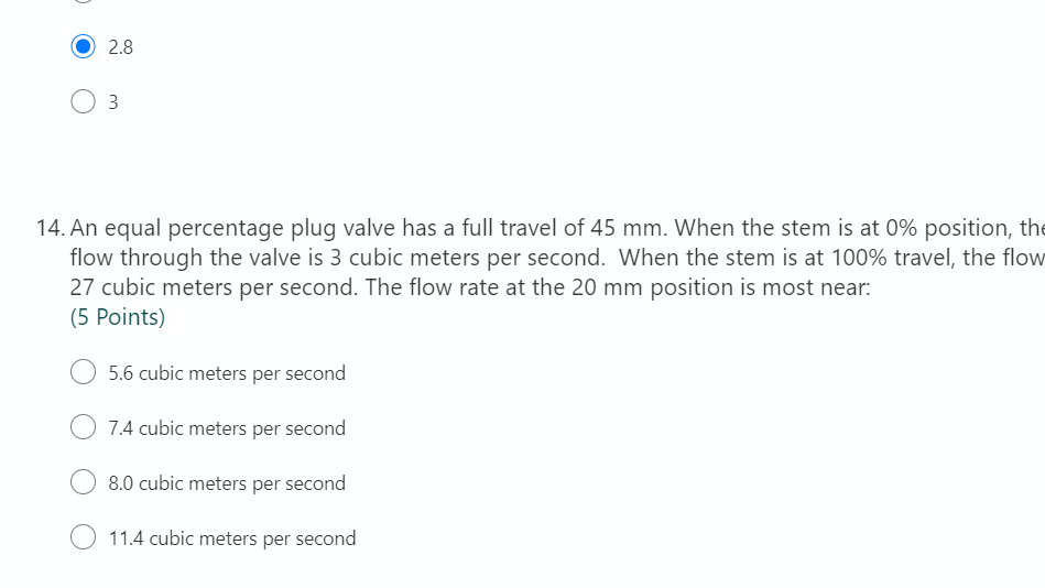 Solved 2.8 3 3 14. An equal percentage plug valve has a full | Chegg.com