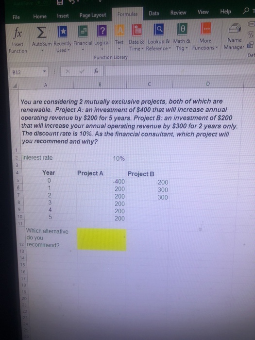 Solved Formulas Data Review View Help ρ T File Home Insert | Chegg.com