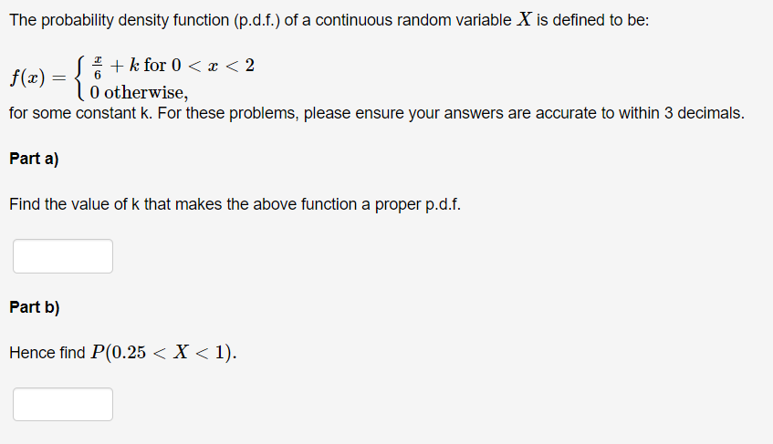 Solved The probability density function (p.d.f.) of a | Chegg.com
