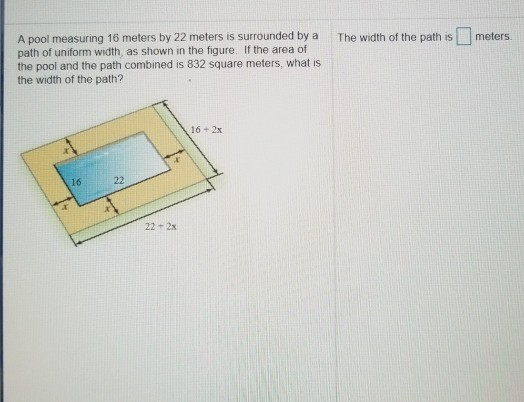 Solved A pool measuring 16 meters by 22 meters is surrounded | Chegg.com