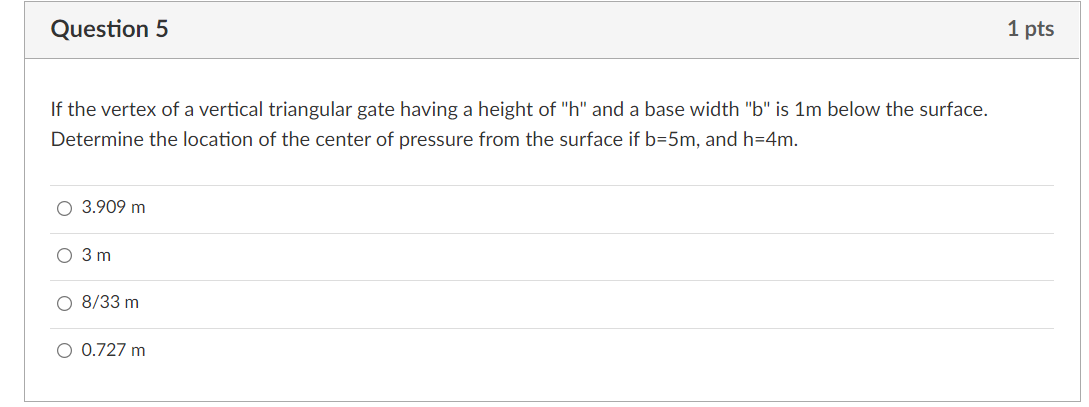 Solved If the vertex of a vertical triangular gate having a | Chegg.com