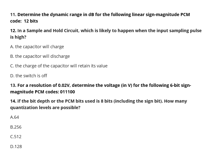 Solved 11. Determine the dynamic range in dB for the | Chegg.com
