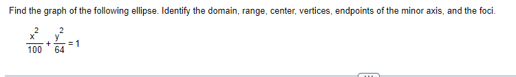 Solved Find the graph of the following ellipse. Identify the | Chegg.com