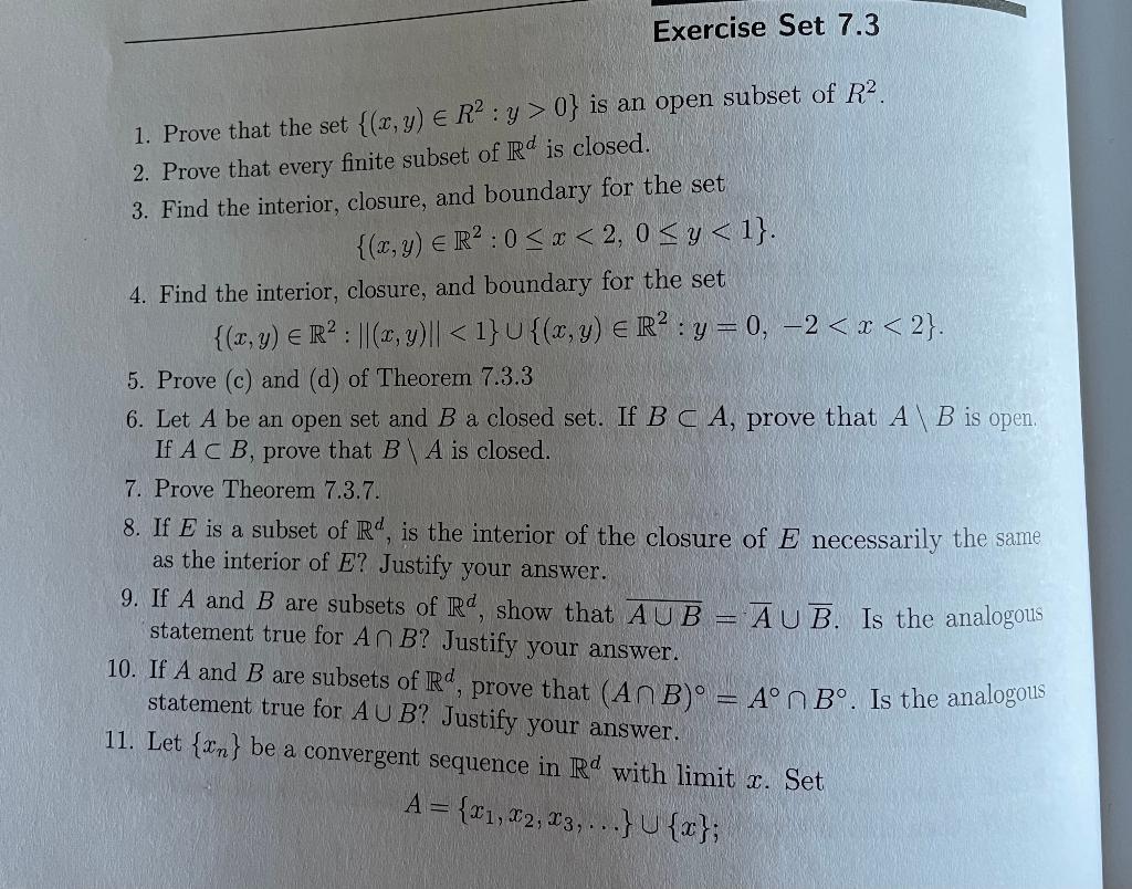 Solved Exercise Set 7.3 1. Prove that the set {(x,y) € | Chegg.com