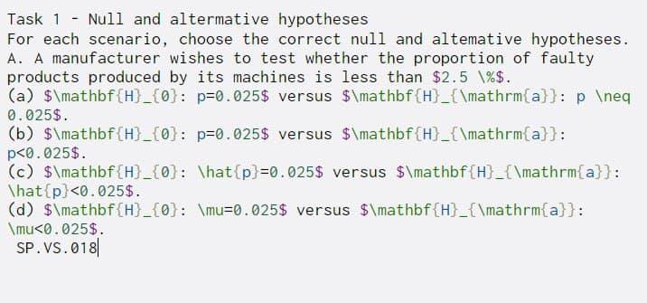 Solved Task 1 - Null and altermative hypotheses For each | Chegg.com
