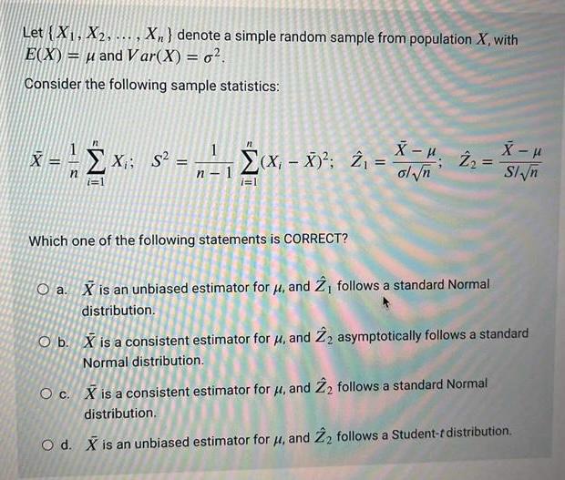 Solved Let {X1,X2,…,Xn} denote a simple random sample from | Chegg.com