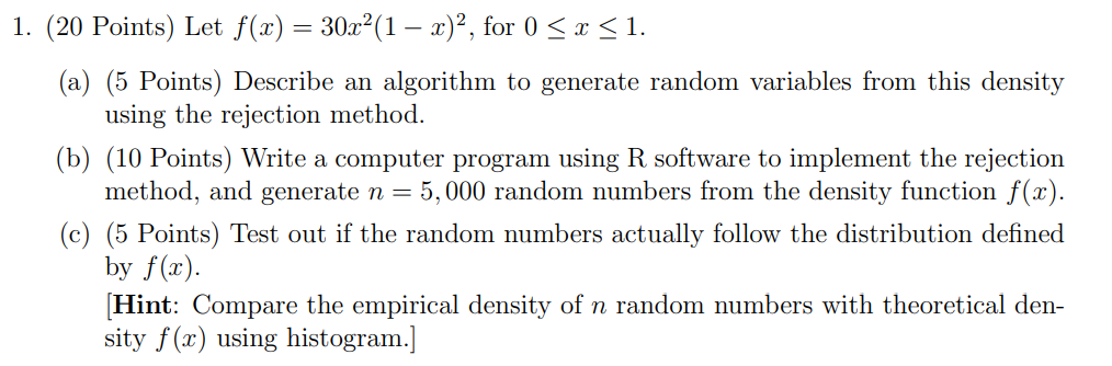 Solved (20 Points) Let f(x)=30x2(1−x)2, for 0≤x≤1. (a) (5 | Chegg.com